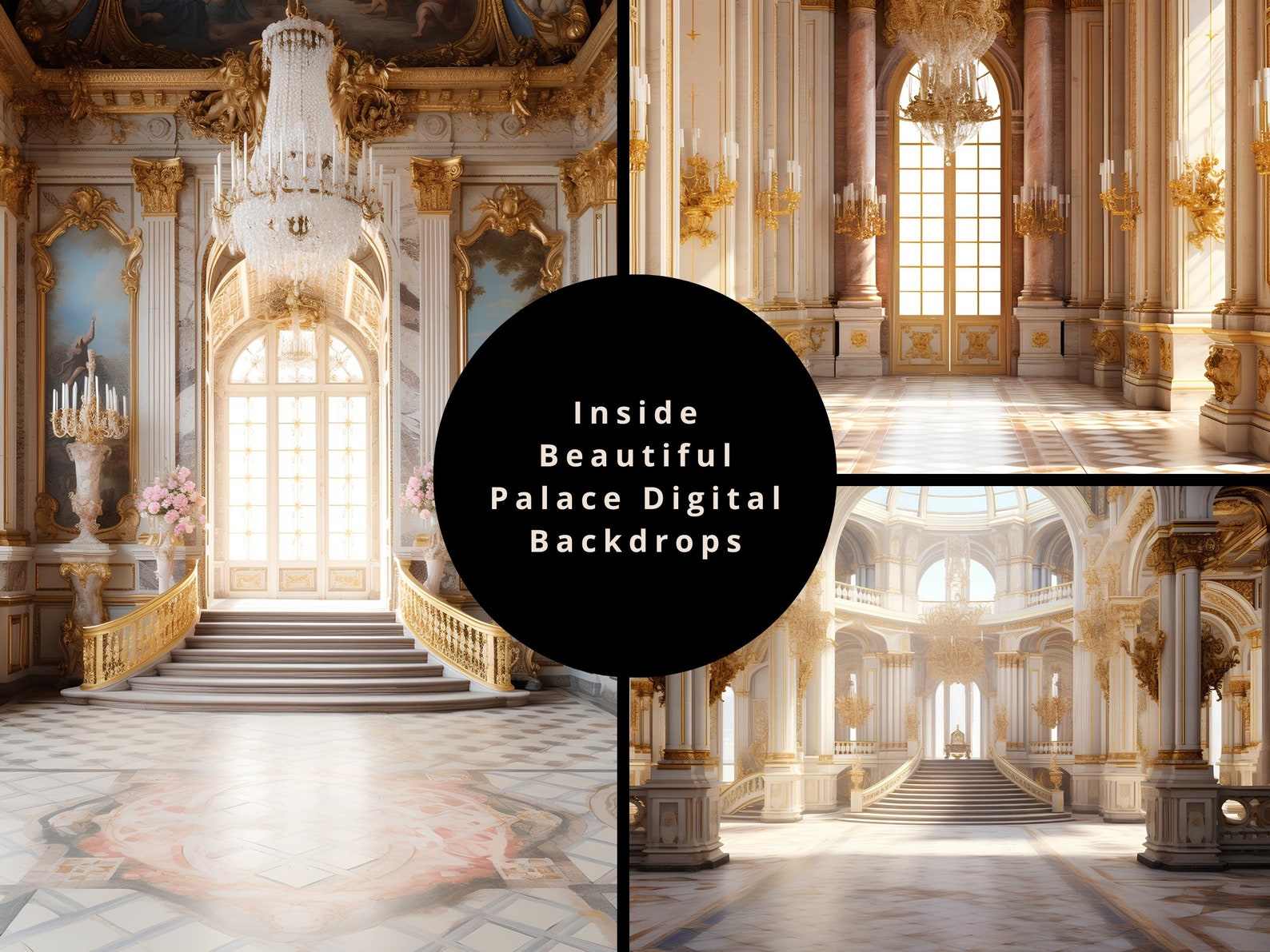 Beautiful Palace Hall Digital Backdrops, Luxury Castle Arch Background ...