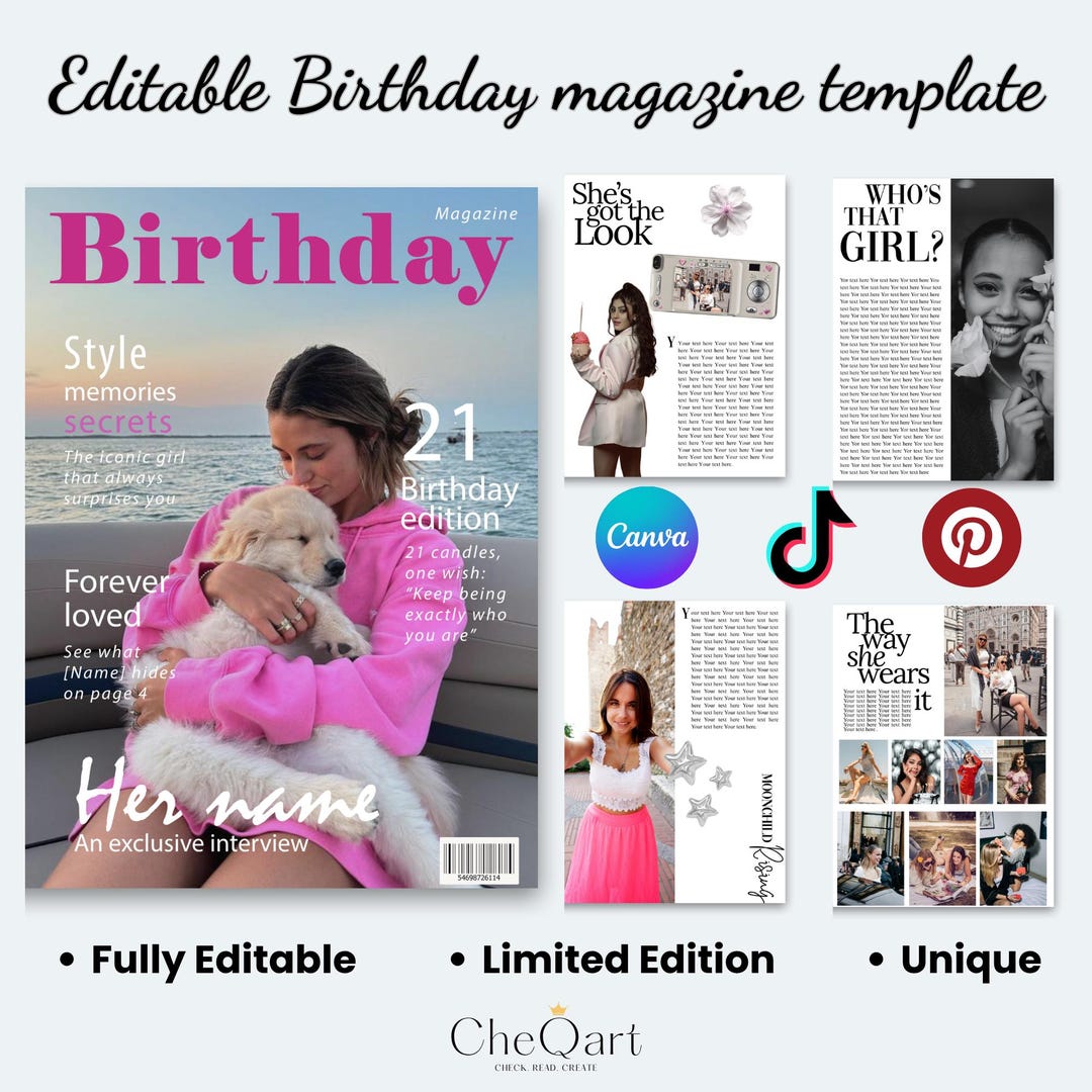 Birthday Magazine Template | Editable Canva Template | Printable ...