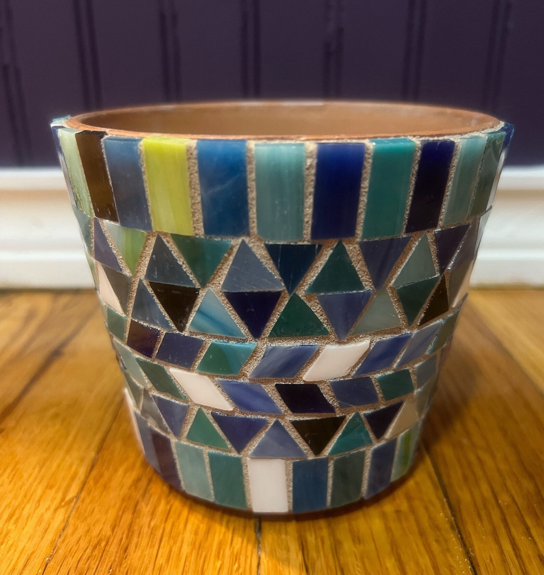 4.5 Blue Geometric Flower Pot - Etsy