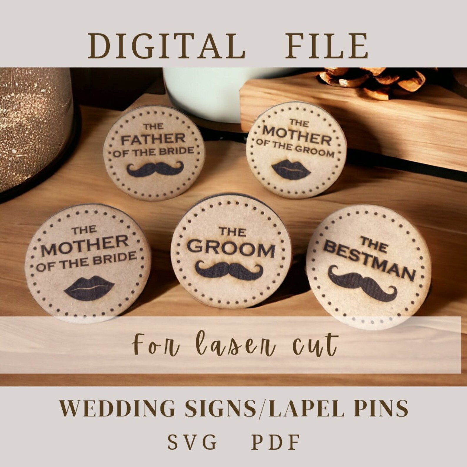 Wedding Badges/lapel Pins/wedding Signs/ Digital Download/ Laser Cut ...