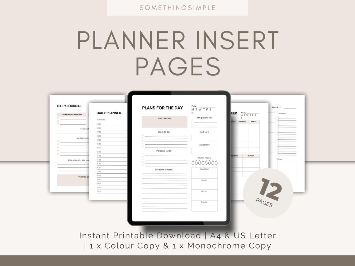 Productivity Planner Pages for Organisation Planner Inserts for Journal ...
