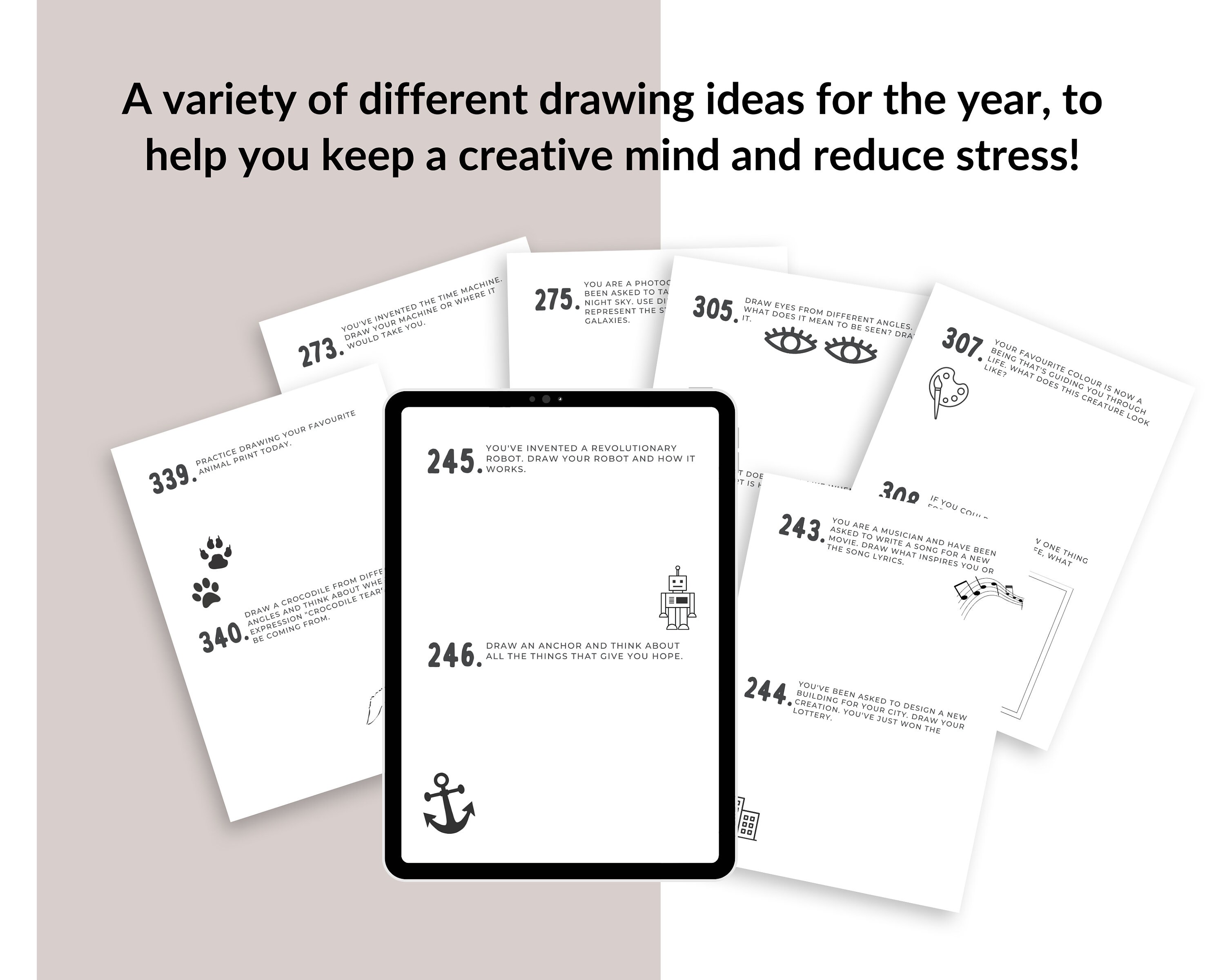 Drawing Prompts Journal Doodle Book Printable Drawing and Colouring ...