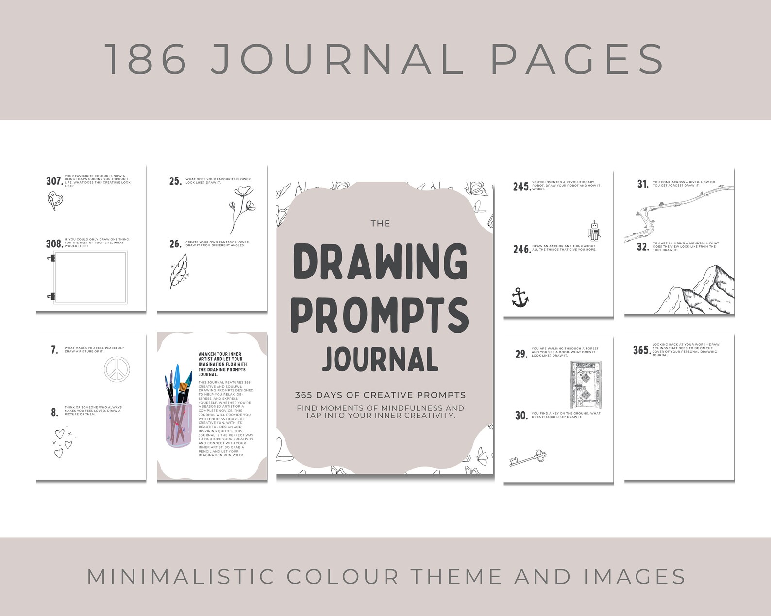 Drawing Prompts Journal Doodle Book Printable Drawing and Colouring ...