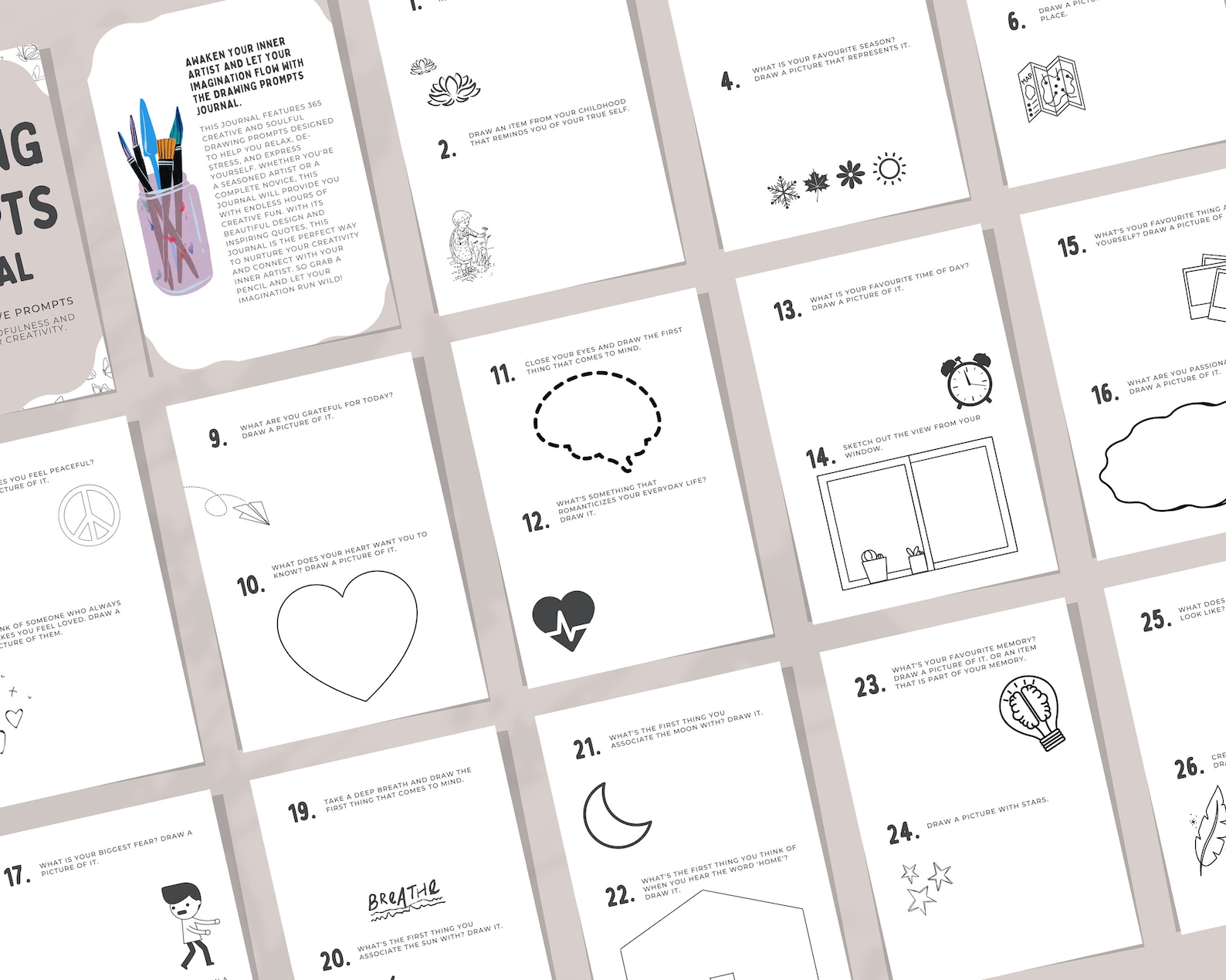 Drawing Prompts Journal Doodle Book Printable Drawing and Colouring ...