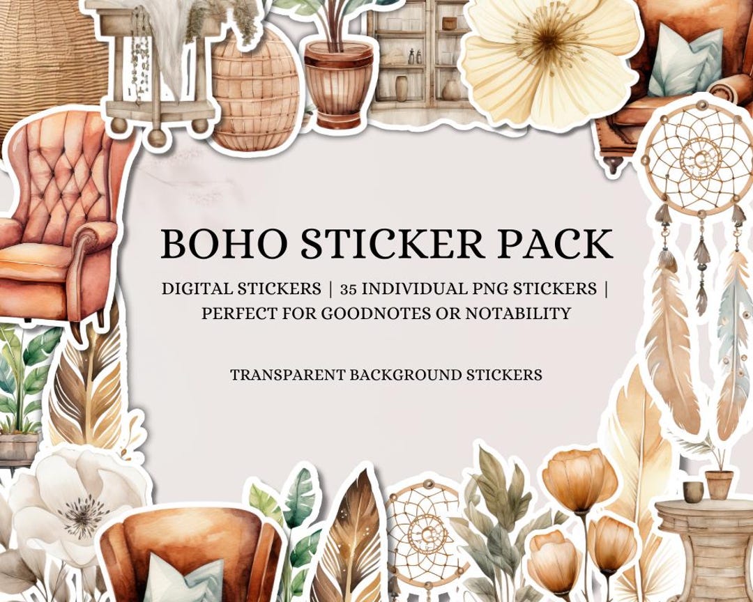 Digital Boho Sticker Pack Goodnotes Sticker Pack Cute Journal Sticker ...