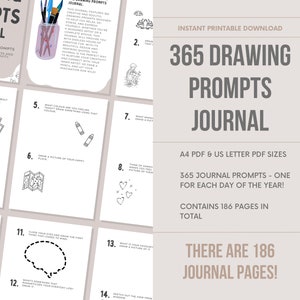Drawing Prompts Journal Doodle Book Printable Drawing and Colouring ...