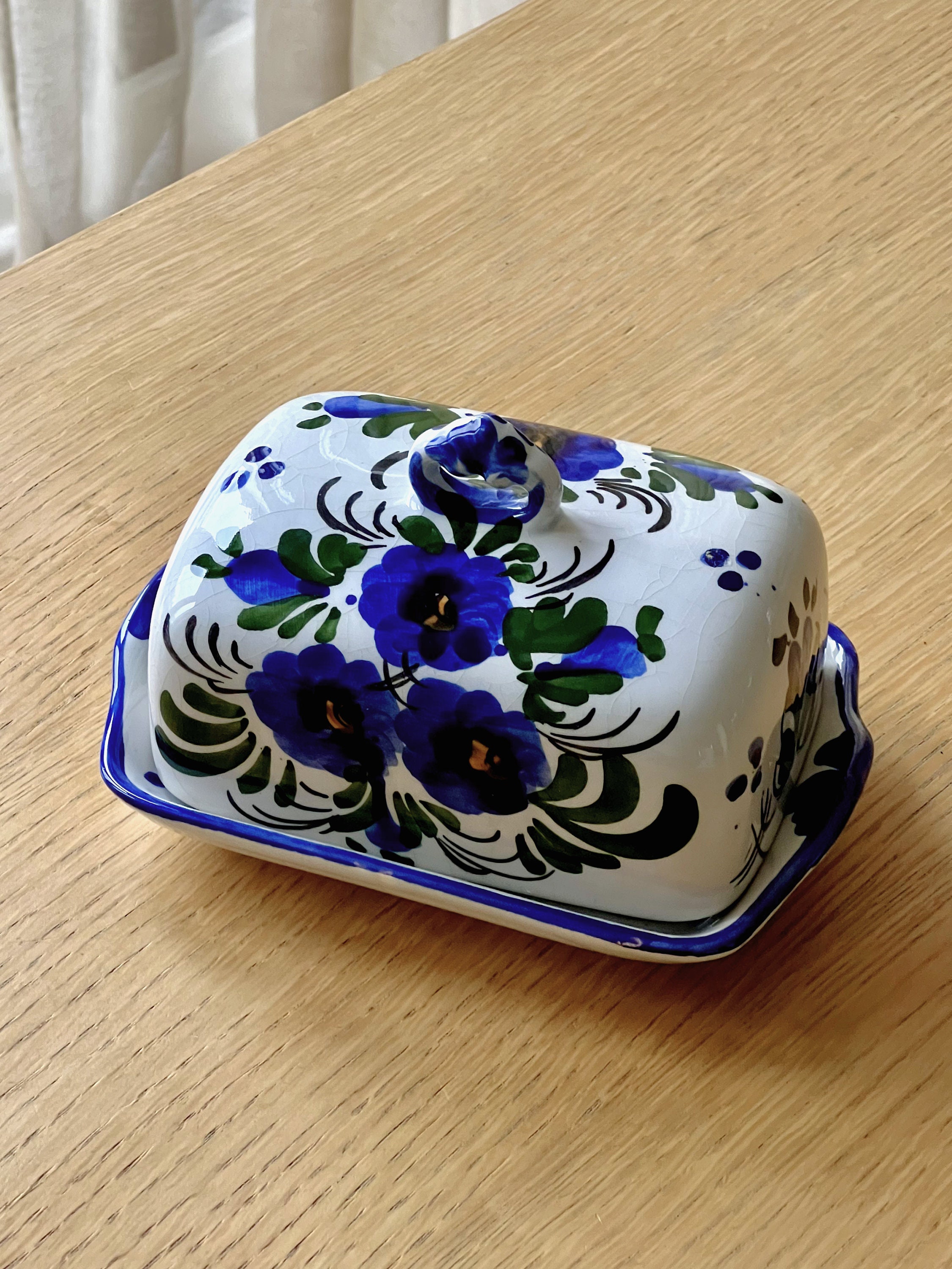 Vintage Porcelain European Cute Butter Dish With Lid, Blue and White ...