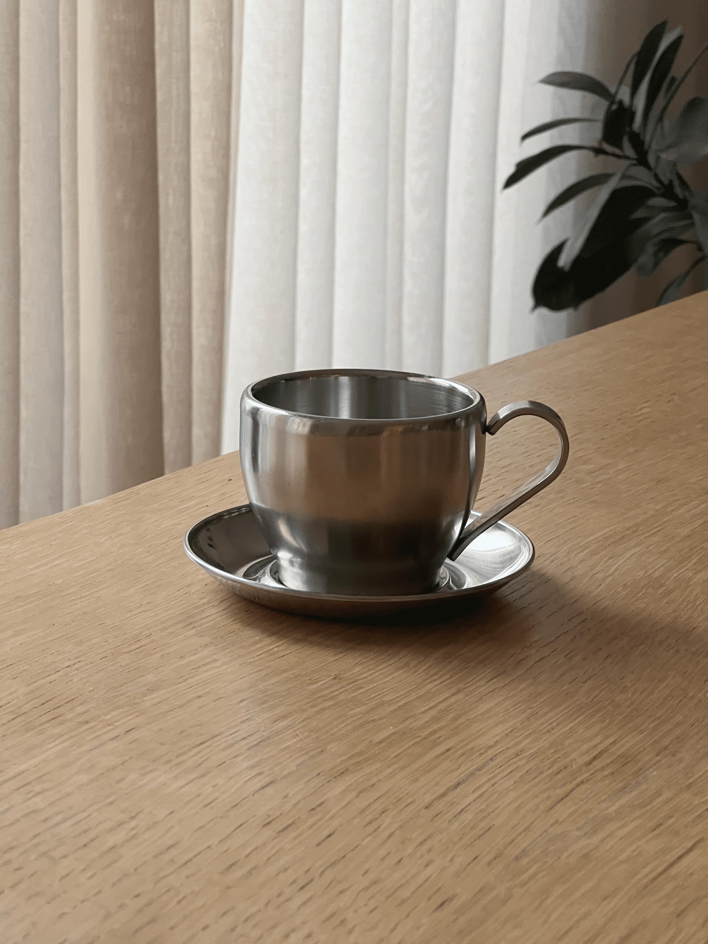 Vintage Stainless Steel Coffee Cups and Saucers, Inox Coffee Cups ...