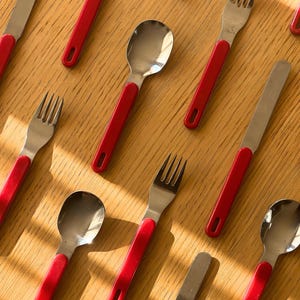 Vintage Red Plastic Handle Cutlery Set, Aesthetic Cutlery, 18/10 ...