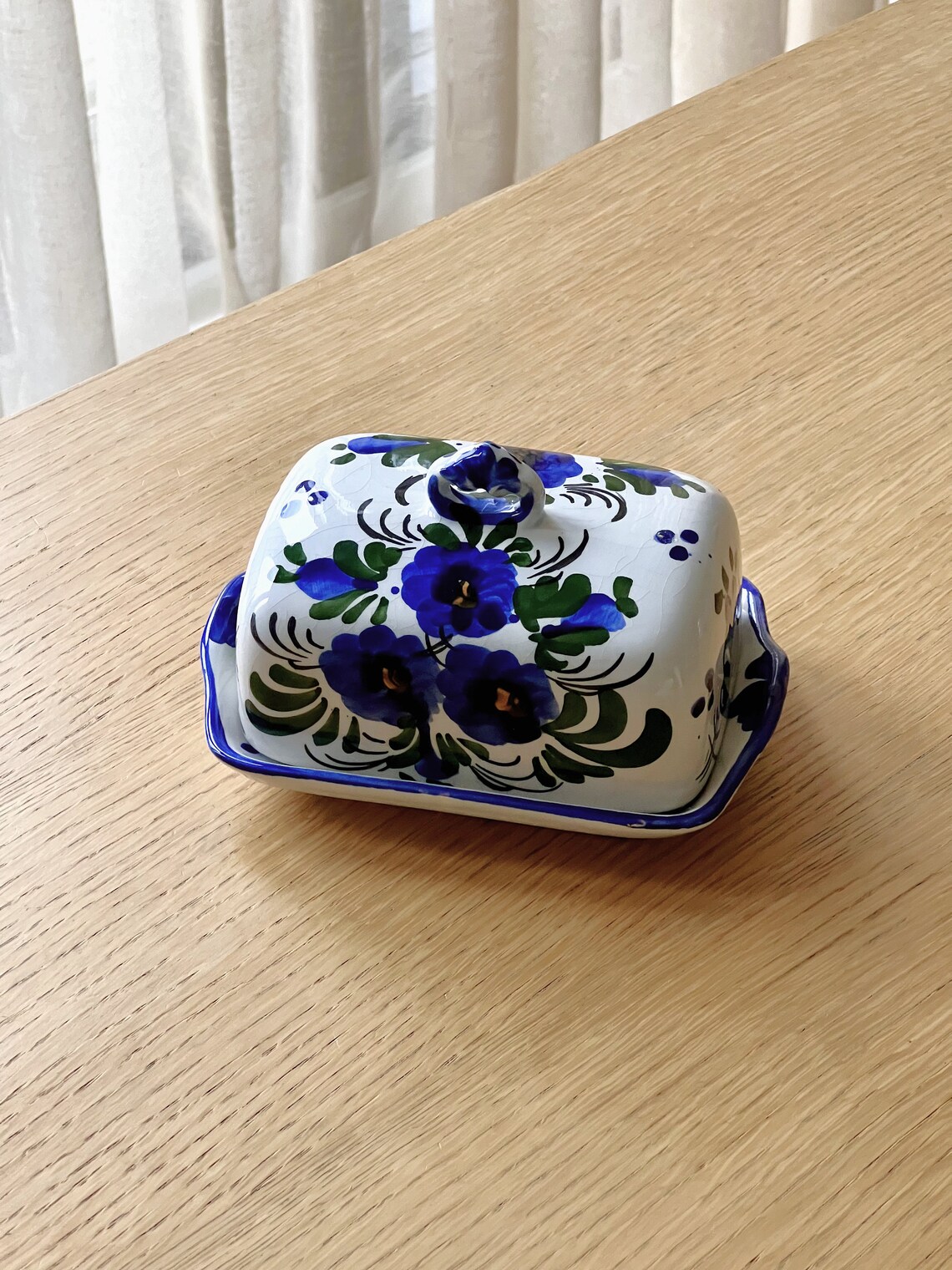 Vintage Porcelain European Cute Butter Dish With Lid, Blue and White ...