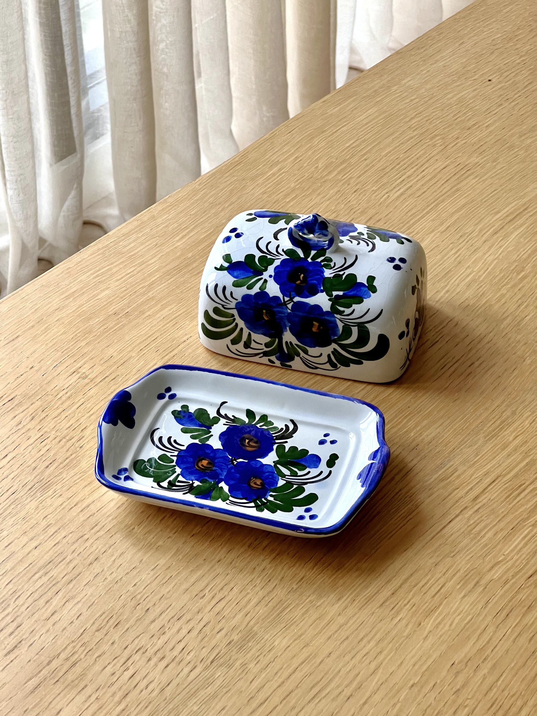 Vintage Porcelain European Cute Butter Dish With Lid, Blue and White ...