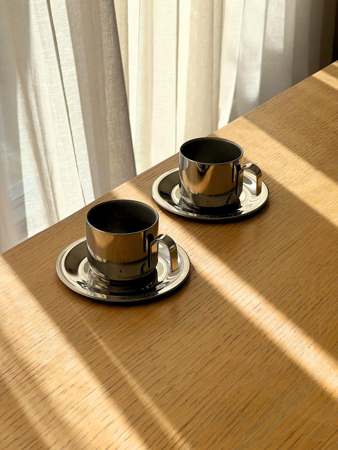 Vintage Stainless Steel Coffee Cups and Saucers, Inox Coffee Cups ...