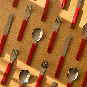 Vintage Red Plastic Handle Cutlery Set, Aesthetic Cutlery, 18/10 ...