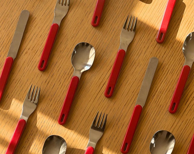 Vintage Red Plastic Handle Cutlery Set, Aesthetic Cutlery, 18/10 ...