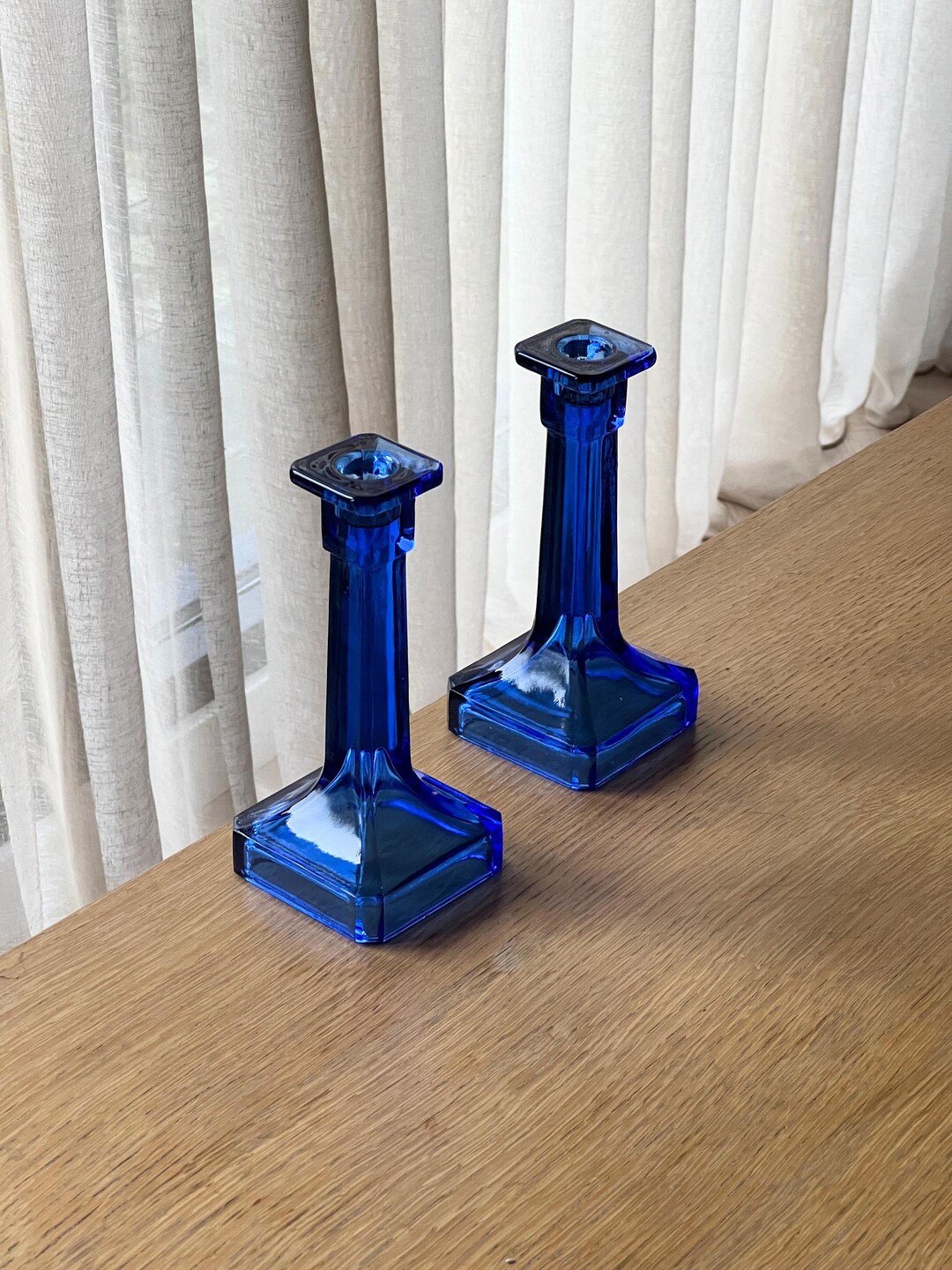 Vintage Heavy Glass Cobalt Blue Candle Holder, Minimalist Home Decor - Etsy