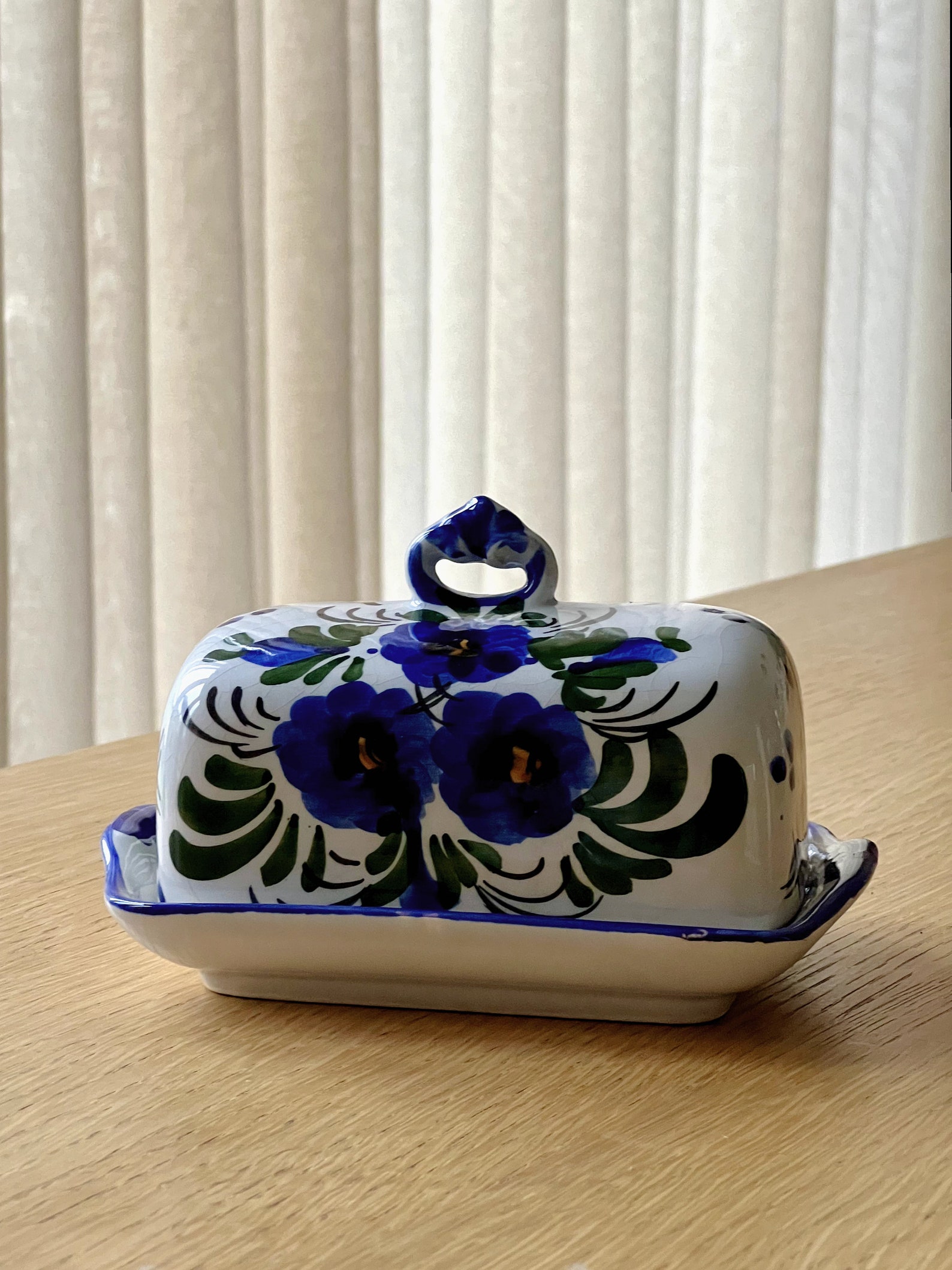 Vintage Porcelain European Cute Butter Dish With Lid, Blue and White ...