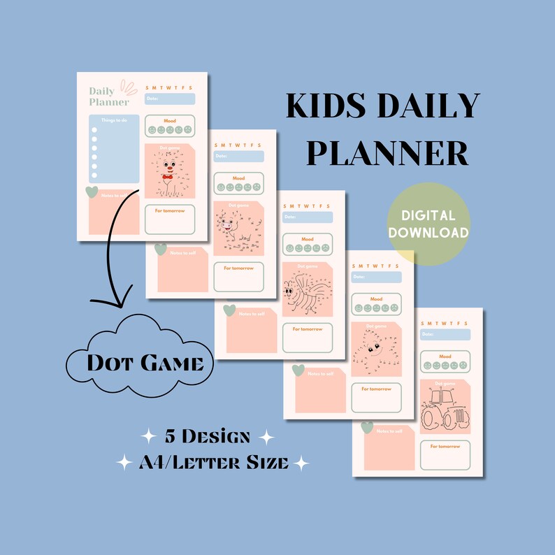 Kids Daily Planner Printable Dot Game Planner for Kids Diary for ...