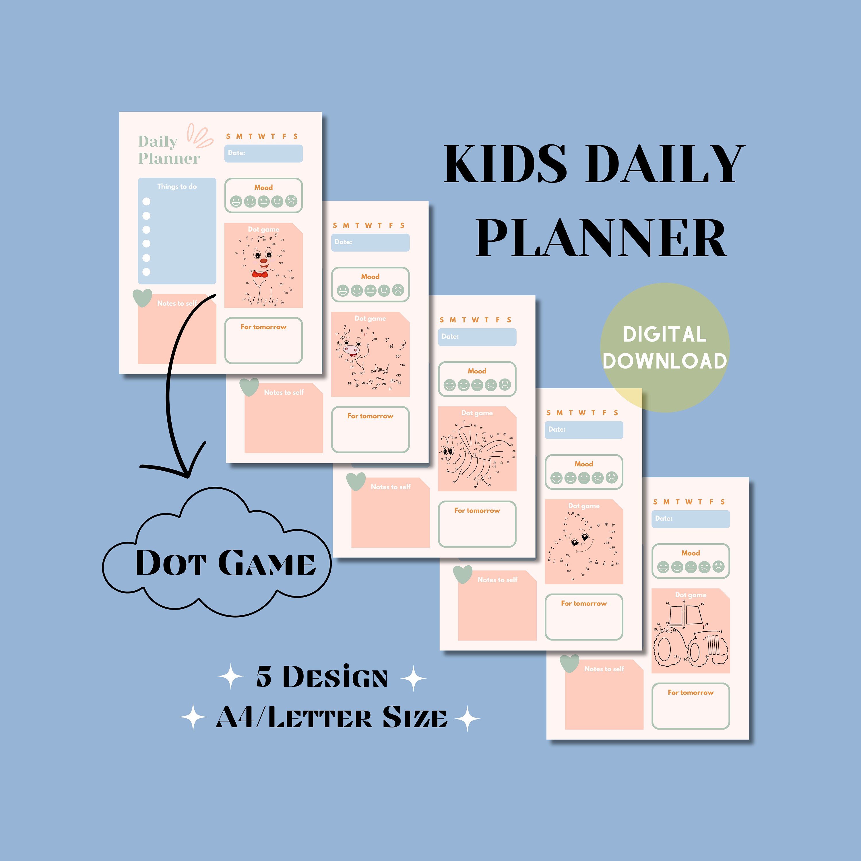 Kids Daily Planner Printable Dot Game Planner for Kids Diary for ...