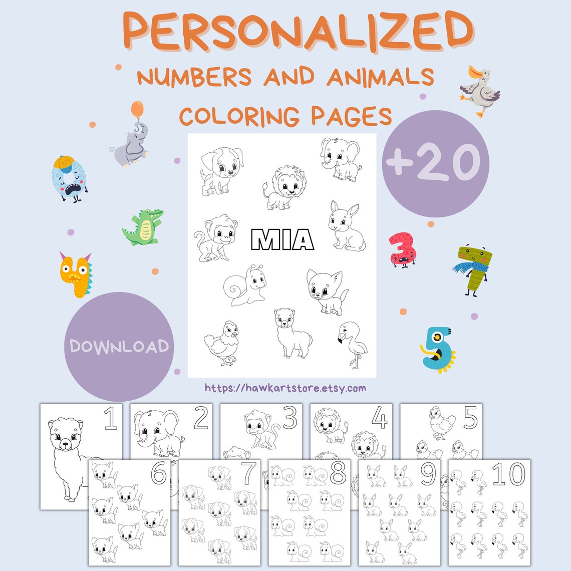 Personalized Numbers Coloring Pages | Animals Coloring Pages Printable ...