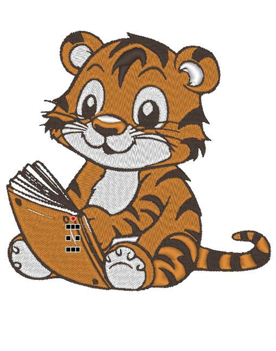 Cute Tiger Embroidery File, Reading Tiger, Embroidery Design, Animal ...