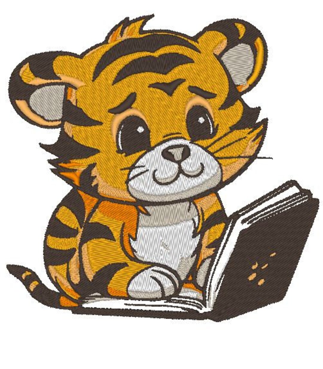 Cute Tiger Embroidery File, Reading Tiger, Embroidery Design, Animal ...