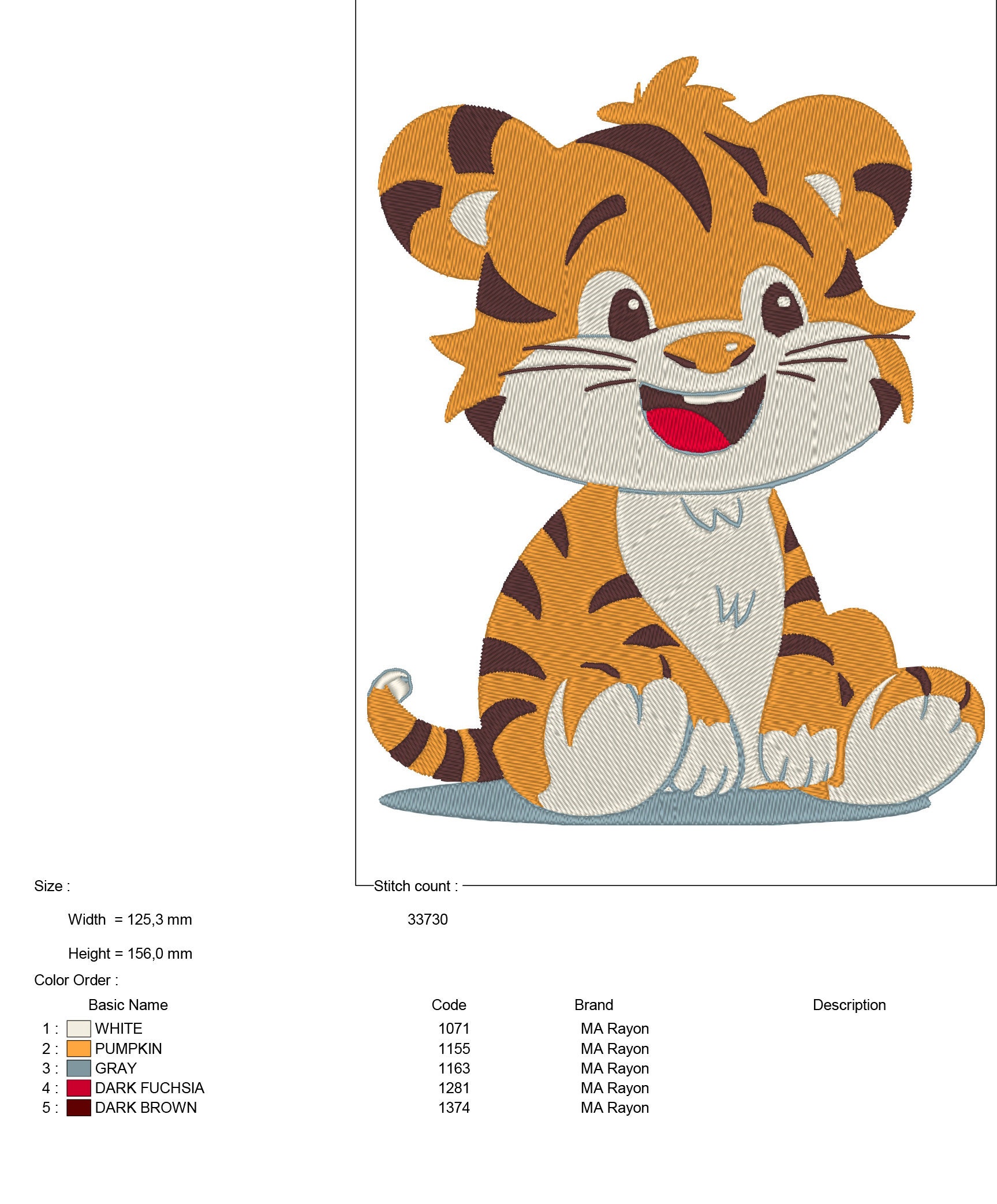 Tiger Embroidery Picture, Joy, Child-friendly, Cartoon Animal ...
