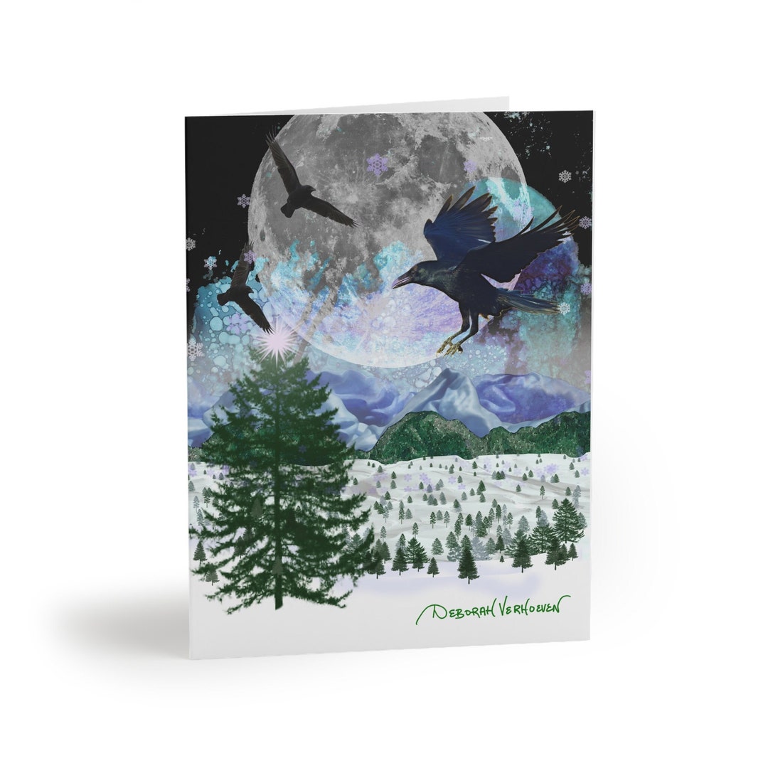 Night Sky Crows, Moon and Snow - Etsy