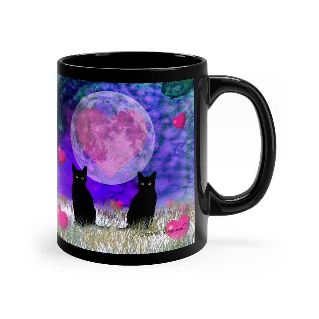 Hearts Moon Cats Mug - Etsy
