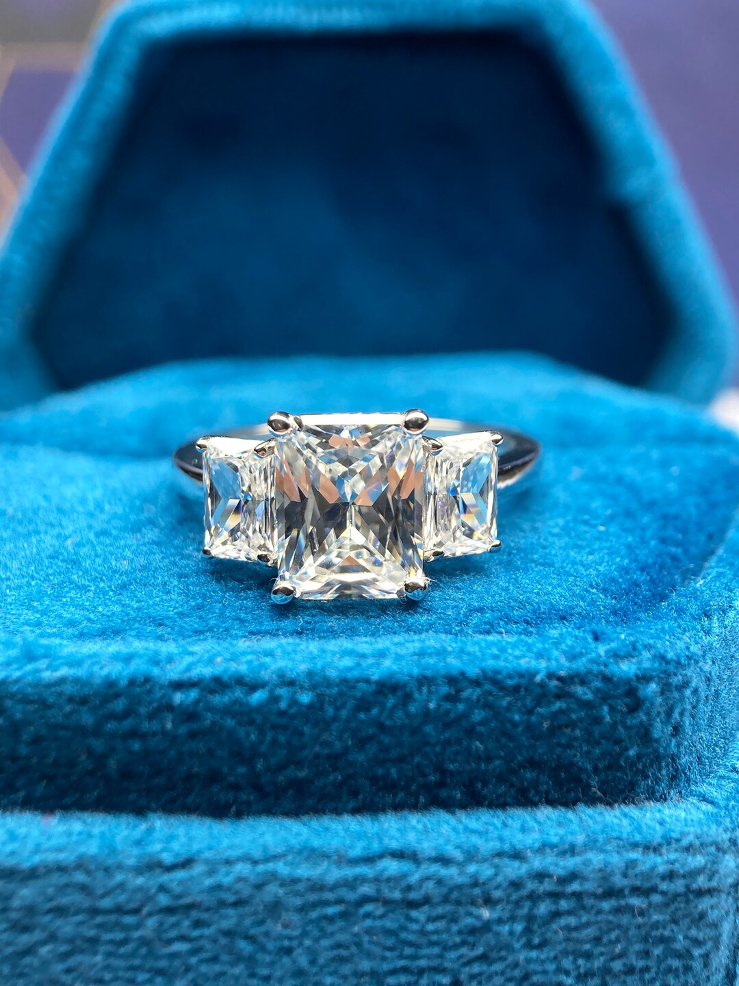 4 TWC Radiant Cut Moissanite Diamond Engagement Ring in 14K/18K Gold ...