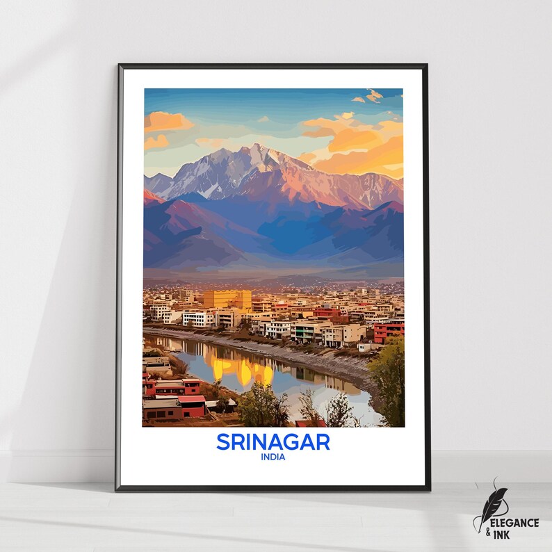 Srinagar Wall Hanging Poster,srinagar Flat Vector Illustration Canvas,jammu and Kashmir Handmade ...
