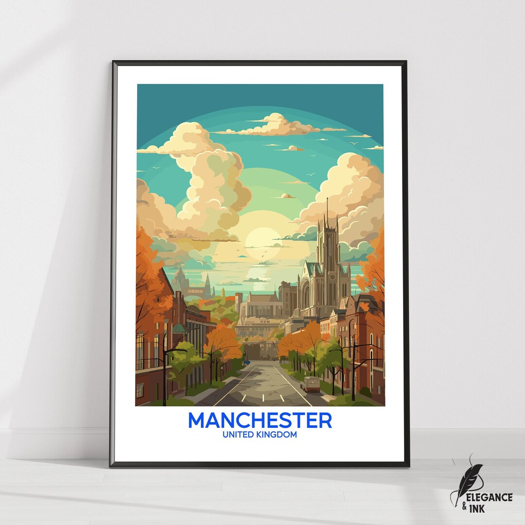 Manchester Poster|manchester Travel Print|manchester Wall Art ...