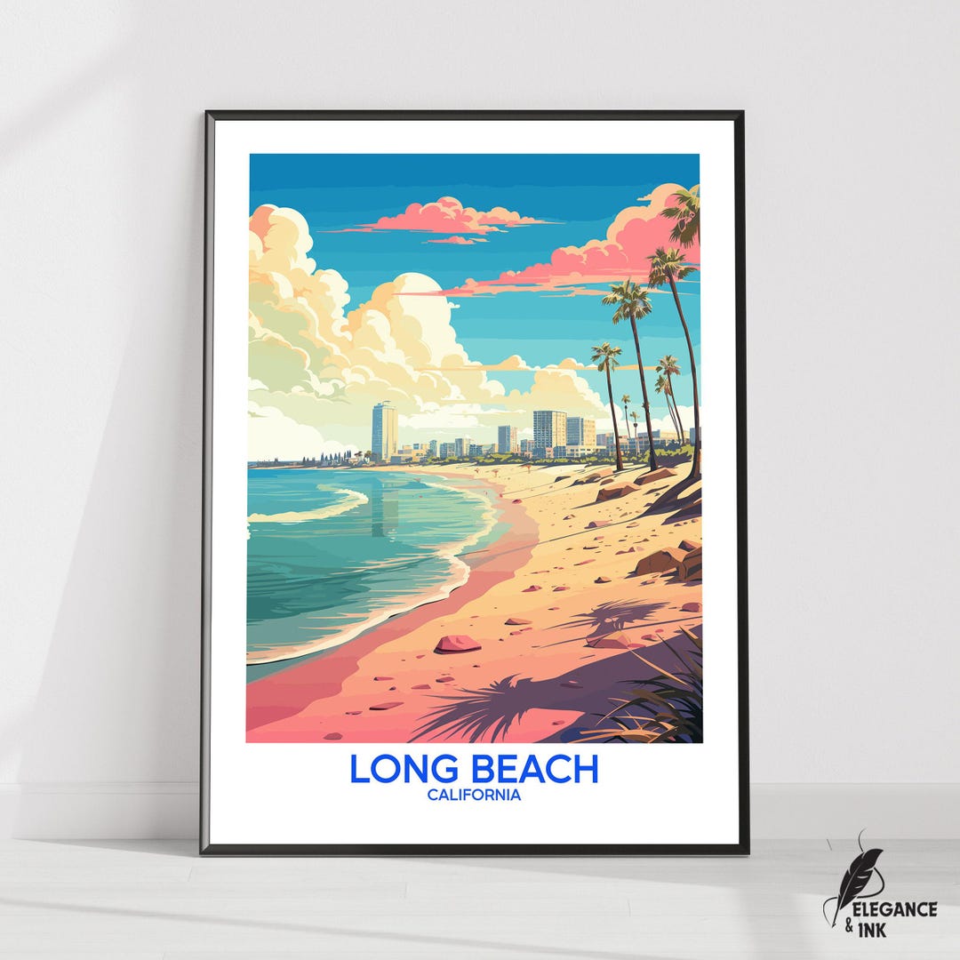 Long Beach Wall Hanging Poster,long Beach Flat Vector Illustration ...