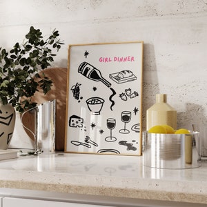 Girl Dinner Art Print Trendy Kitchen Decor Kitchen Wall Art Aesthetic ...