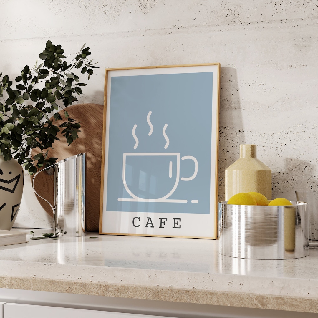 Cafe Art Print, Coffee Wall Art, Blue Coffee Cup Wall Decor, Coffee ...