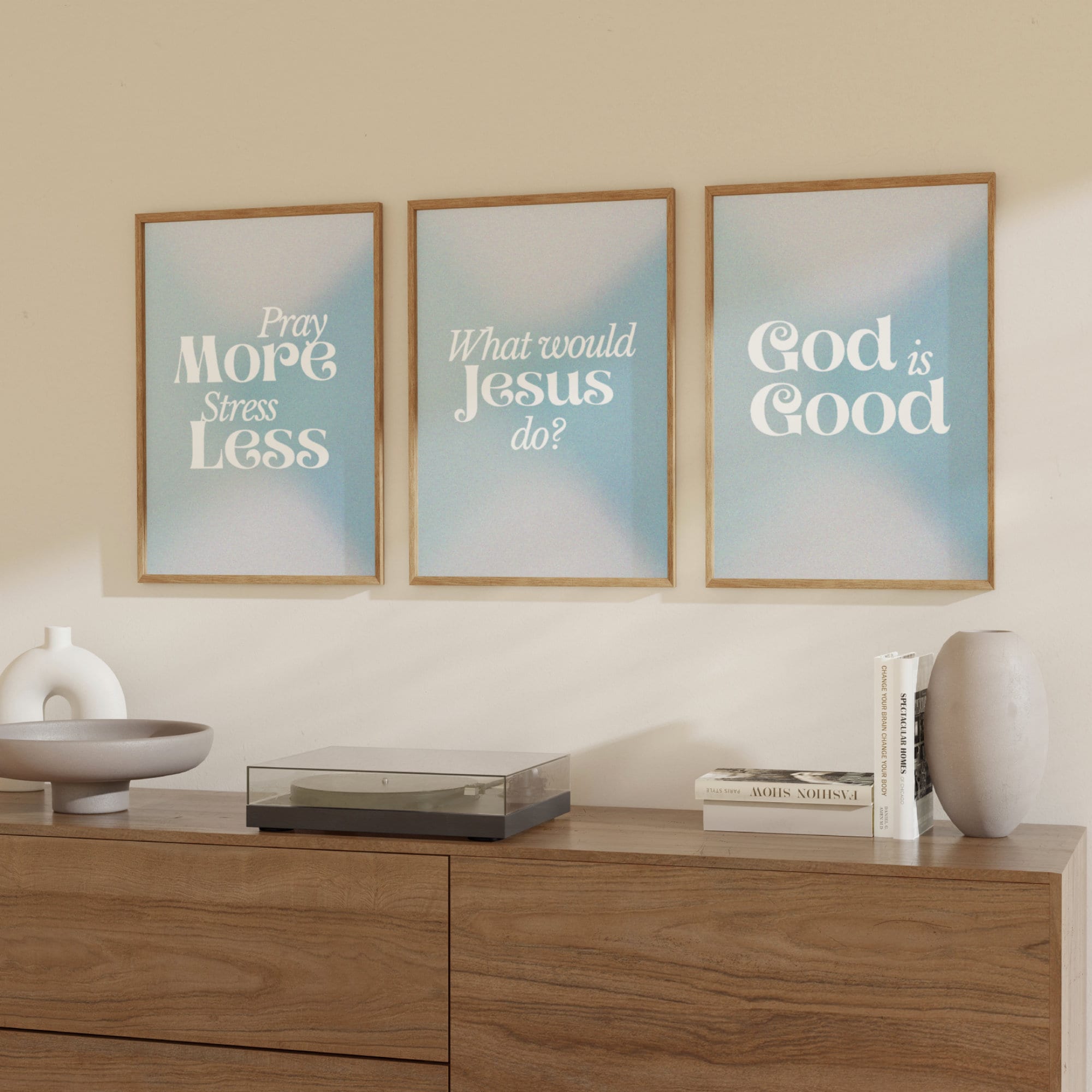 Set of 3 Inspirational Christian Wall Art Print Faith Quote Triptych ...