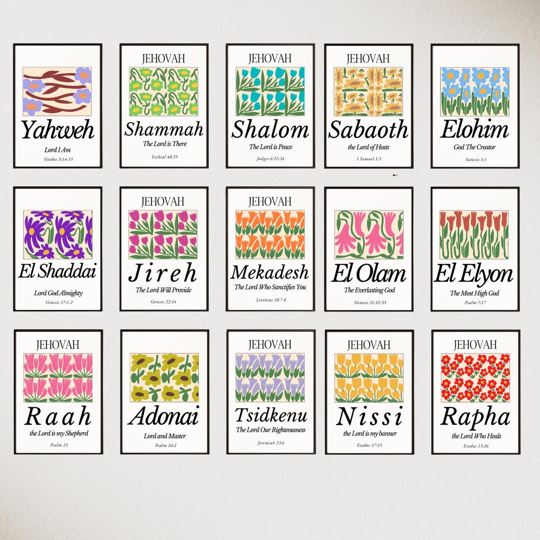 Set of 15 Hebrew Names of God Art Print Trendy Christian Gallery Wall ...