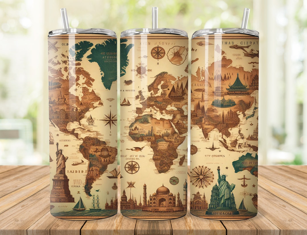 World Map Tumbler Wrap: Travel Design PNG 20oz Tumbler Sublimation ...