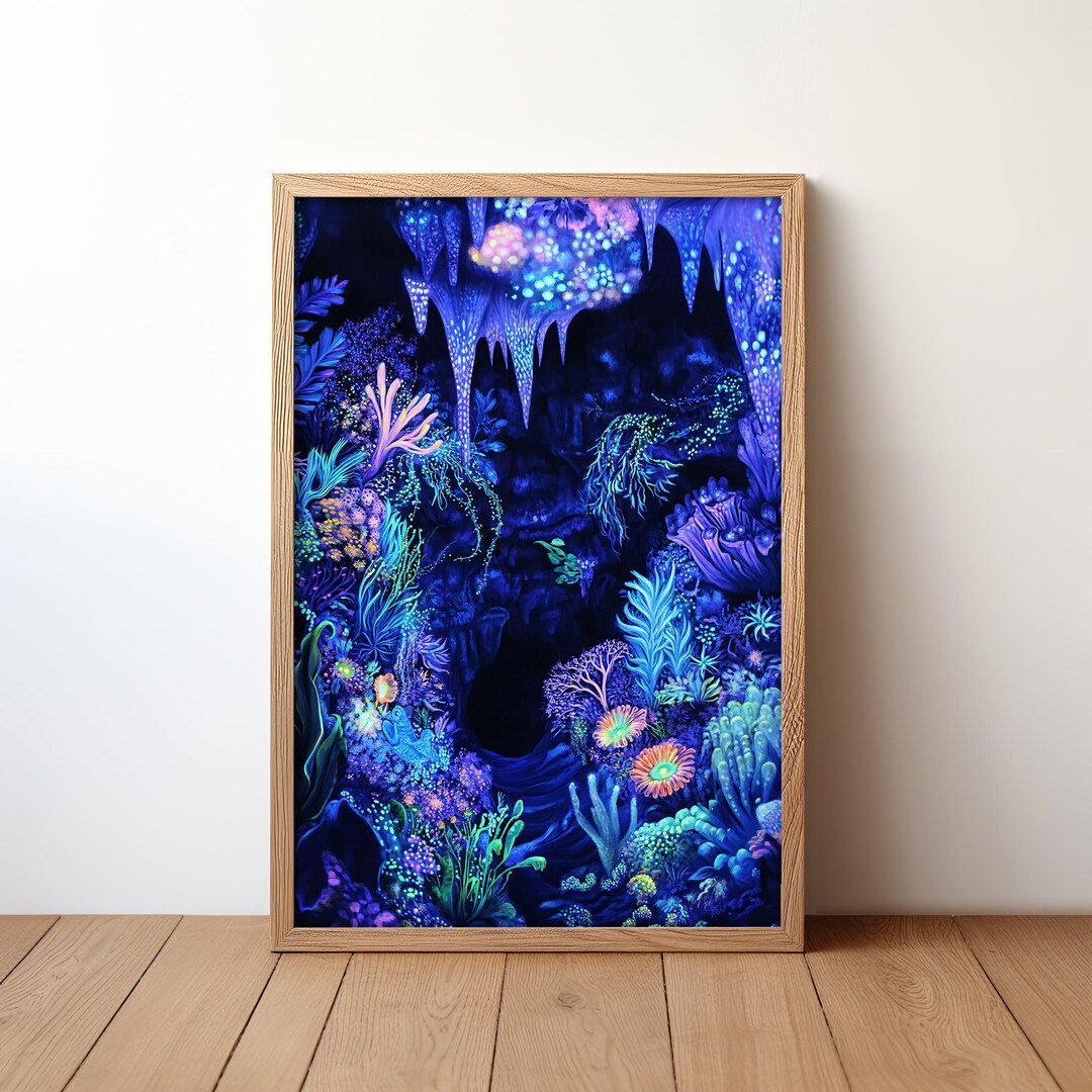 Magical Cavern Wall Art: Blue Green Cozy Poster (digital Download) - Etsy