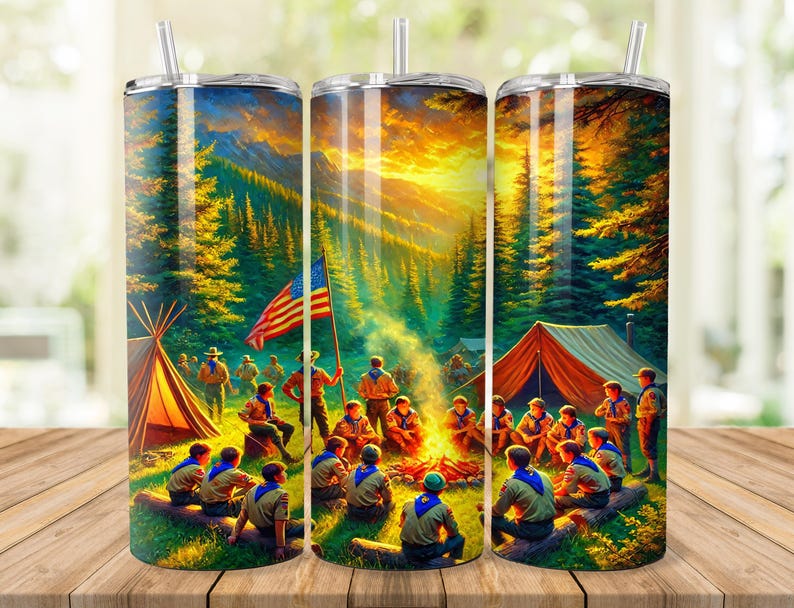 Boy Scout Tumbler Wrap: Campfire Scene PNG 20oz Tumbler Sublimation ...