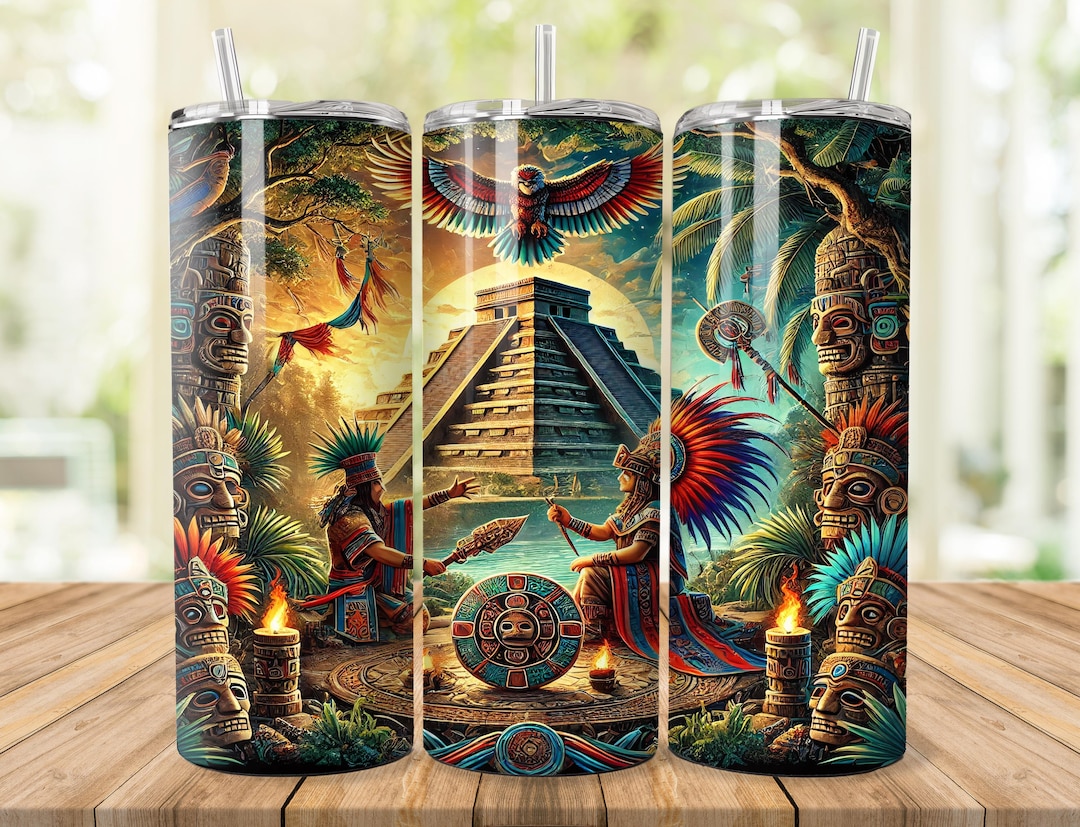 Aztecs Tumbler Wrap, 20oz 30oz Skinny Tumbler Wrap PNG, Aztec Pyramids ...