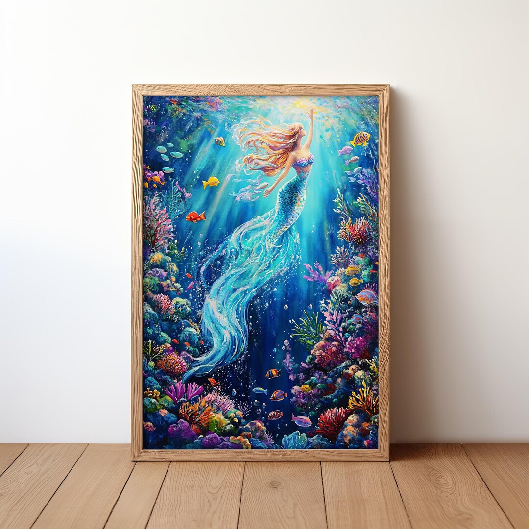 Mermaid Undersea Wall Art: Colorful Ocean Poster (digital Download) - Etsy