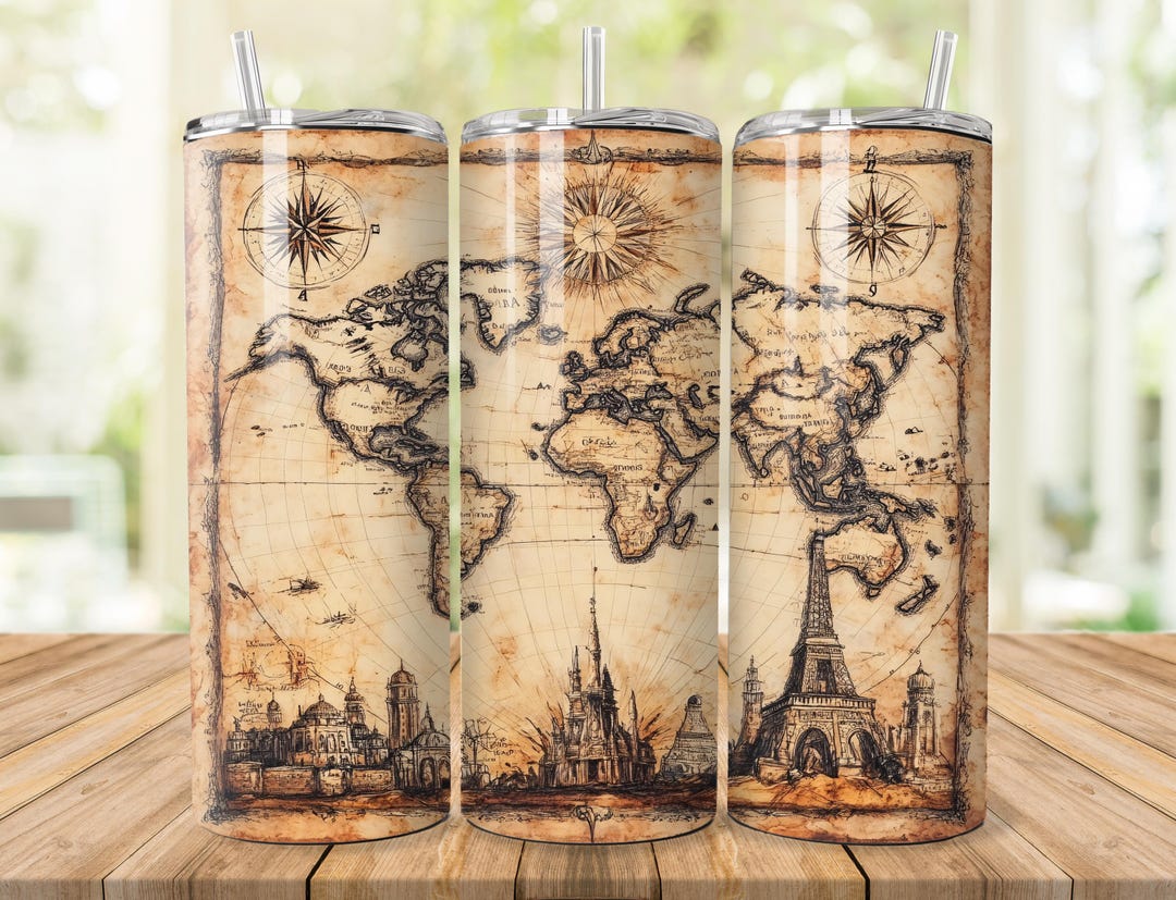 World Map Tumbler Wrap, 20 Oz 30 Oz Skinny Tumbler Wrap PNG, Travel ...