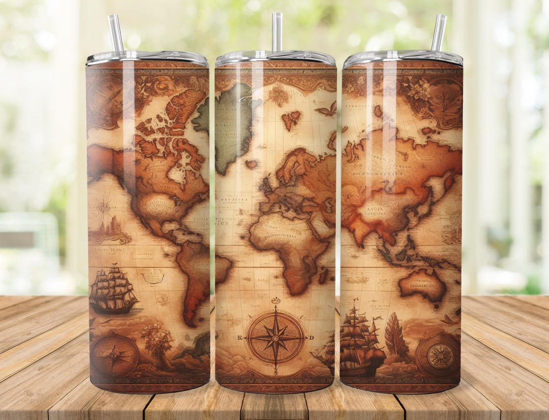 World Map Tumbler Wrap: Travel Design PNG 20oz Tumbler Sublimation ...