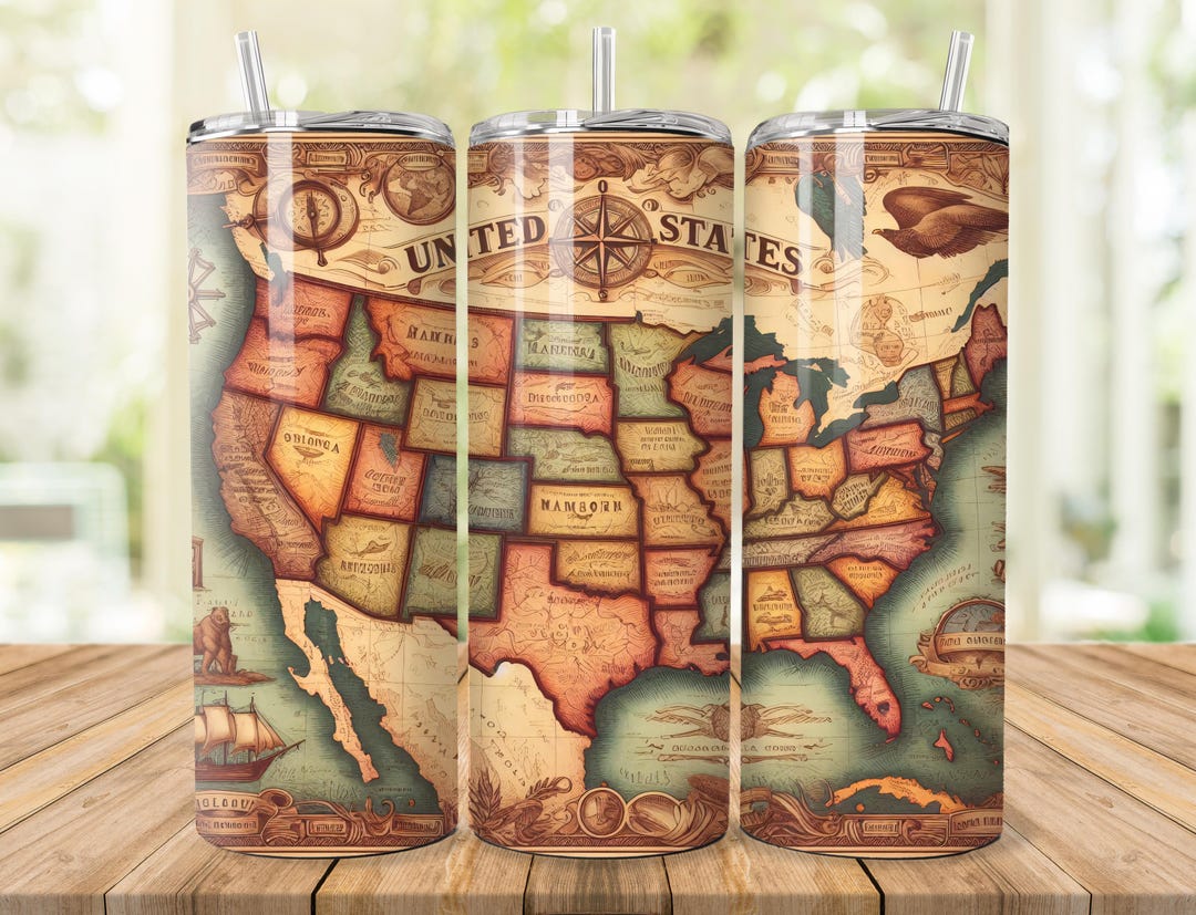 United States Map Tumbler Wrap, 20 Oz 30 Oz Skinny Tumbler Wrap PNG ...