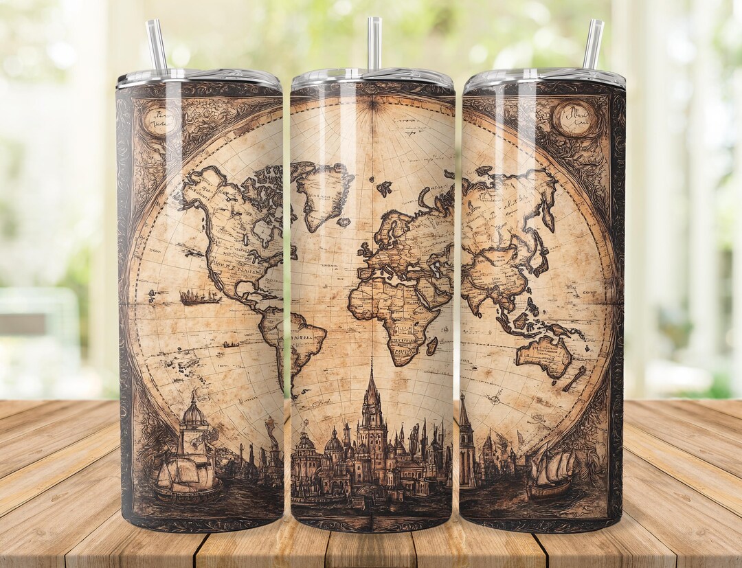 Old World Map Tumbler Wrap: 20oz 30oz Skinny Travel Design (digital ...