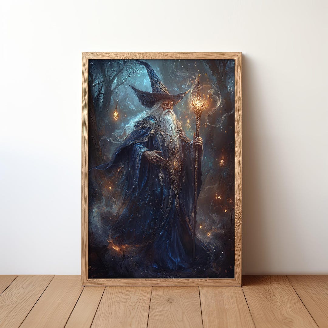 Blue Wizard Art Print: Fantasy Magic Poster (digital Download) - Etsy