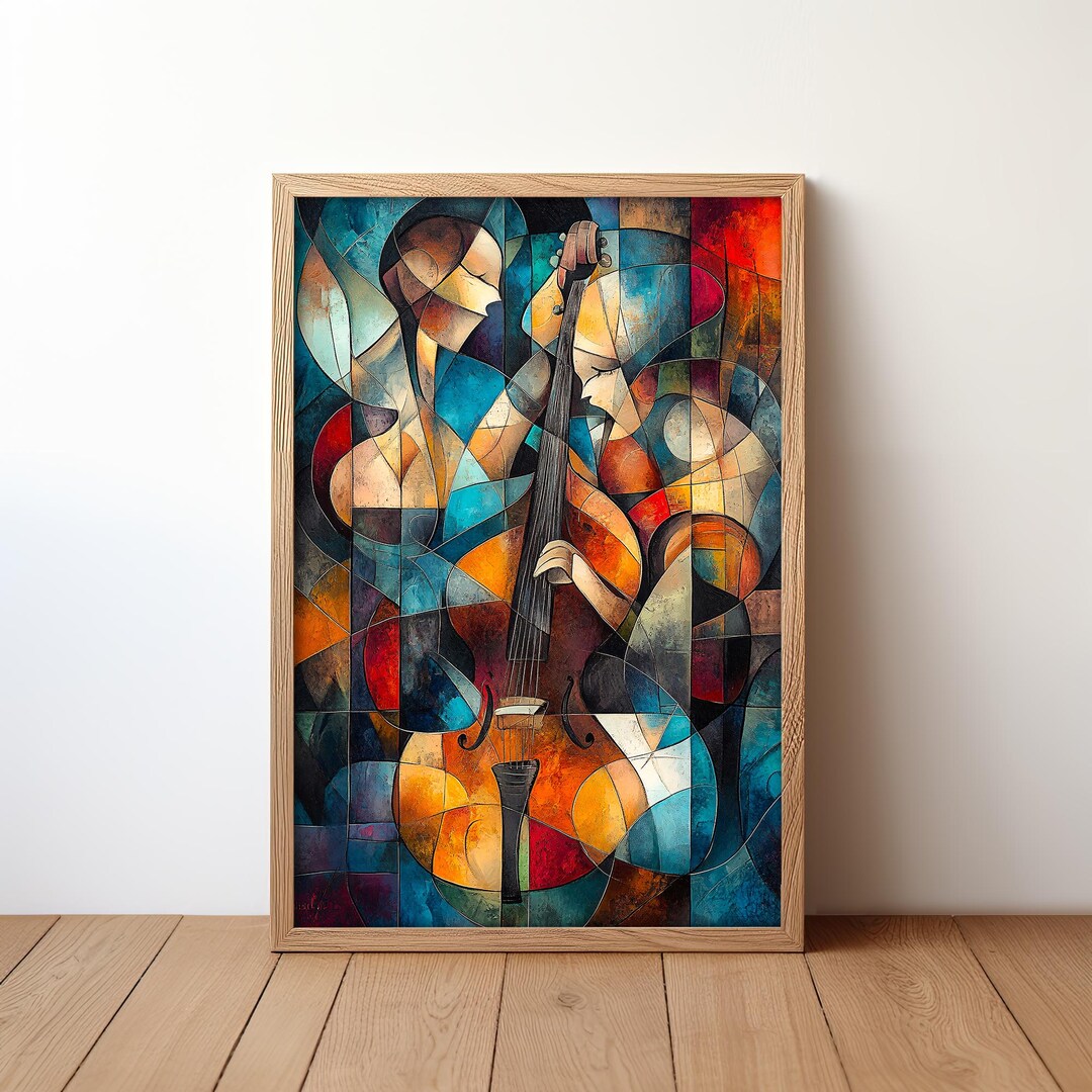 Cubist-style Cello Wall Art, Printable Wall Art, Colorful Boho Wall ...