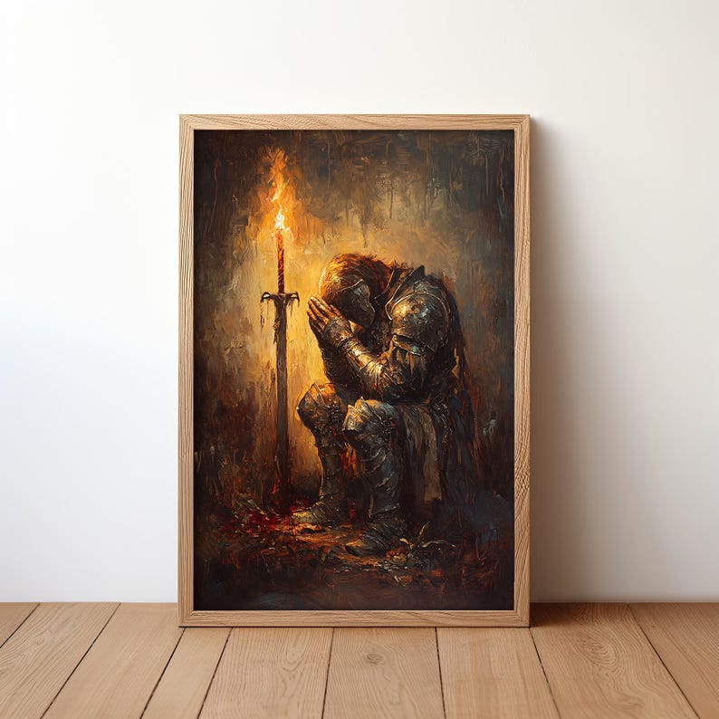 Knight in Prayer Art Print: Colorful Boho Home Decor (digital Download ...
