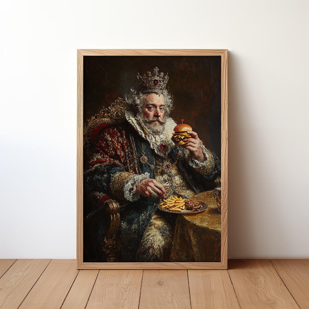 King Eating Burger Wall Art, Printable Wall Art, Colorful Wall Decor ...