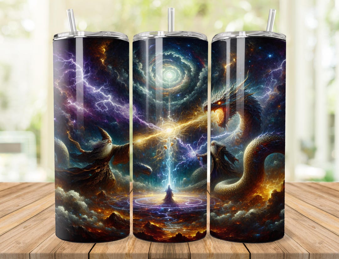 Wizard Vs Dragon Tumbler Wrap: RPG Fantasy Design 20oz Tumbler ...